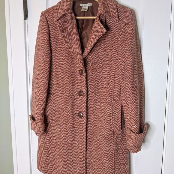 CAbi | Jackets & Coats | Cabi Herringbone Tweed Classic Wool Coat Rust ...